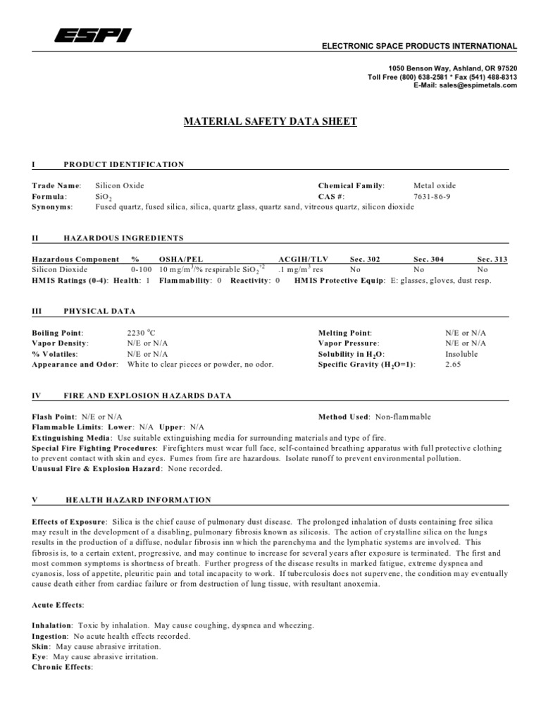 307 Msds PDF | PDF | Silicon Dioxide | Materials