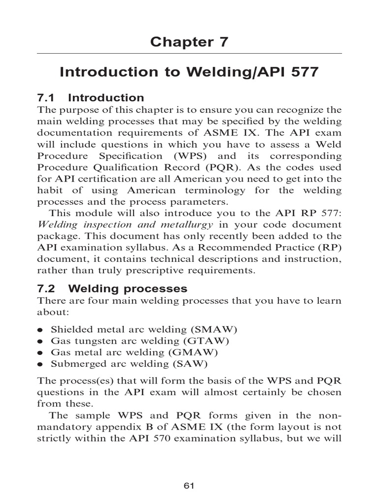 Introduction To Welding API 577 Capter 7 | PDF | Chemical Industry | Welding