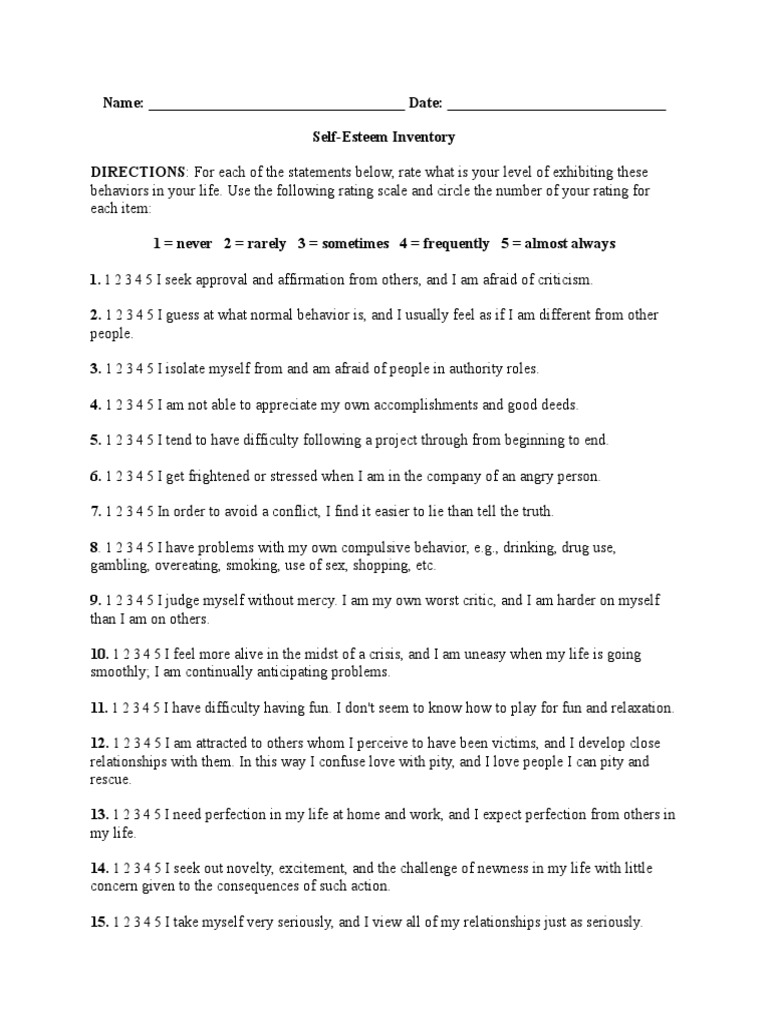 Self Esteem Inventory | PDF | Self Esteem | Emotions