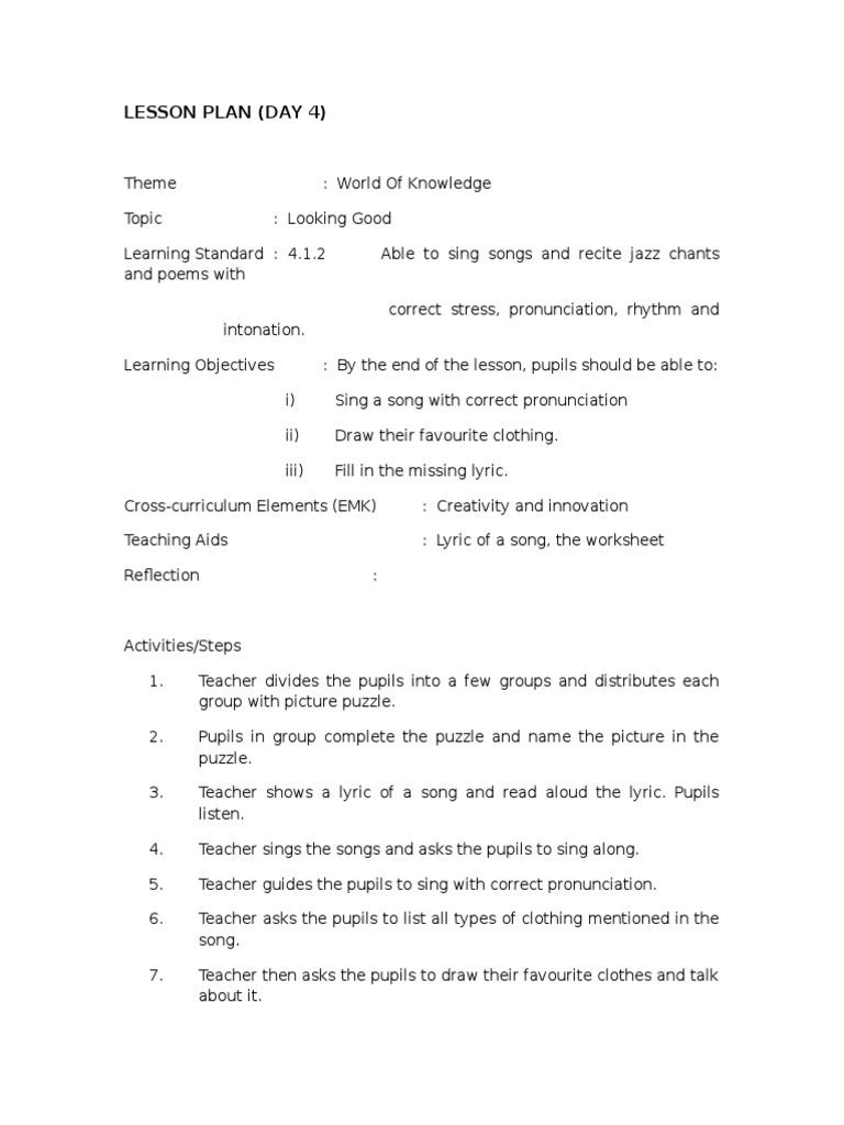 Lesson Plan KSSR Y4 | PDF
