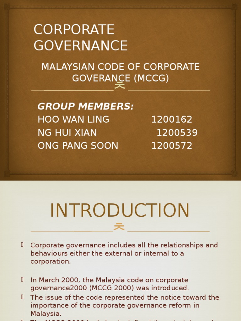 Corporate Governance: Malaysian Code of Corporate Goverance (MCCG ...