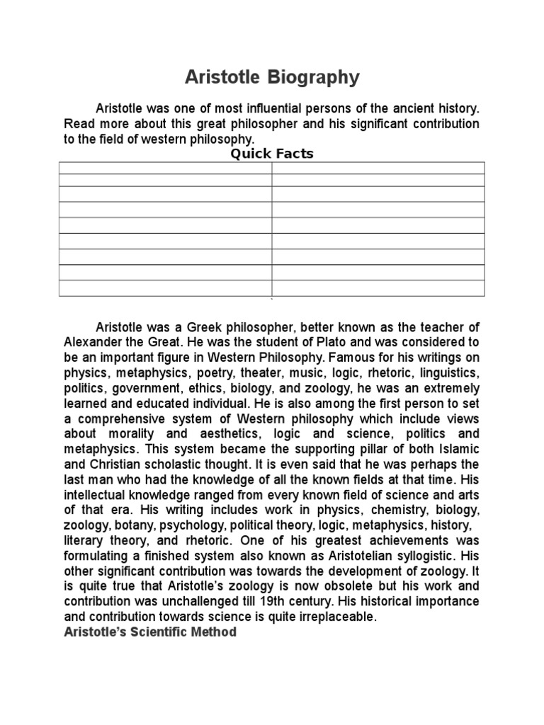 Aristotle Biography: Quick Facts | PDF | Aristotle | Western Philosophy