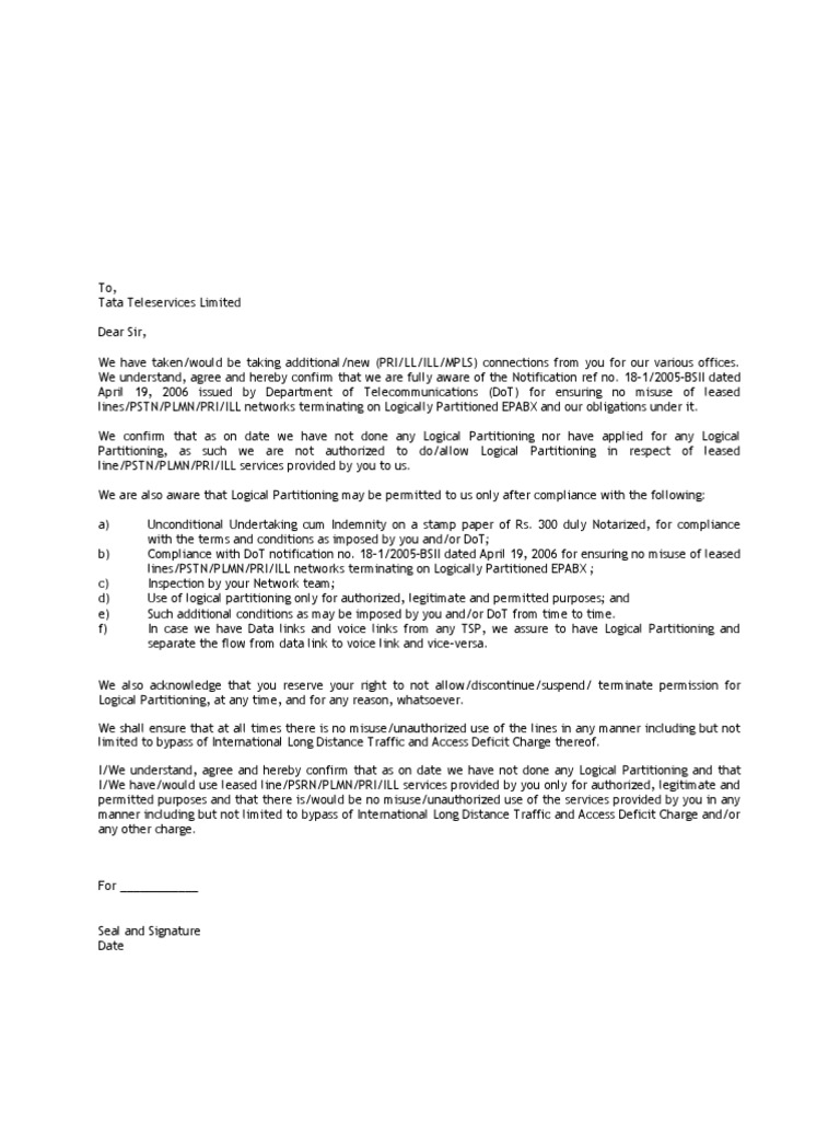 Letter Confirming Compliance with Regulations on Logical Partitioning ...