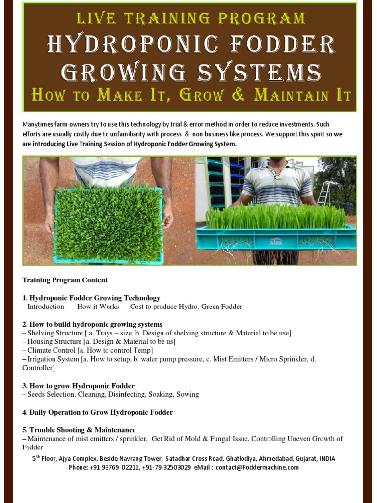 Hydroponic Fodder Training Details | PDF | Hydroponics | Agriculture