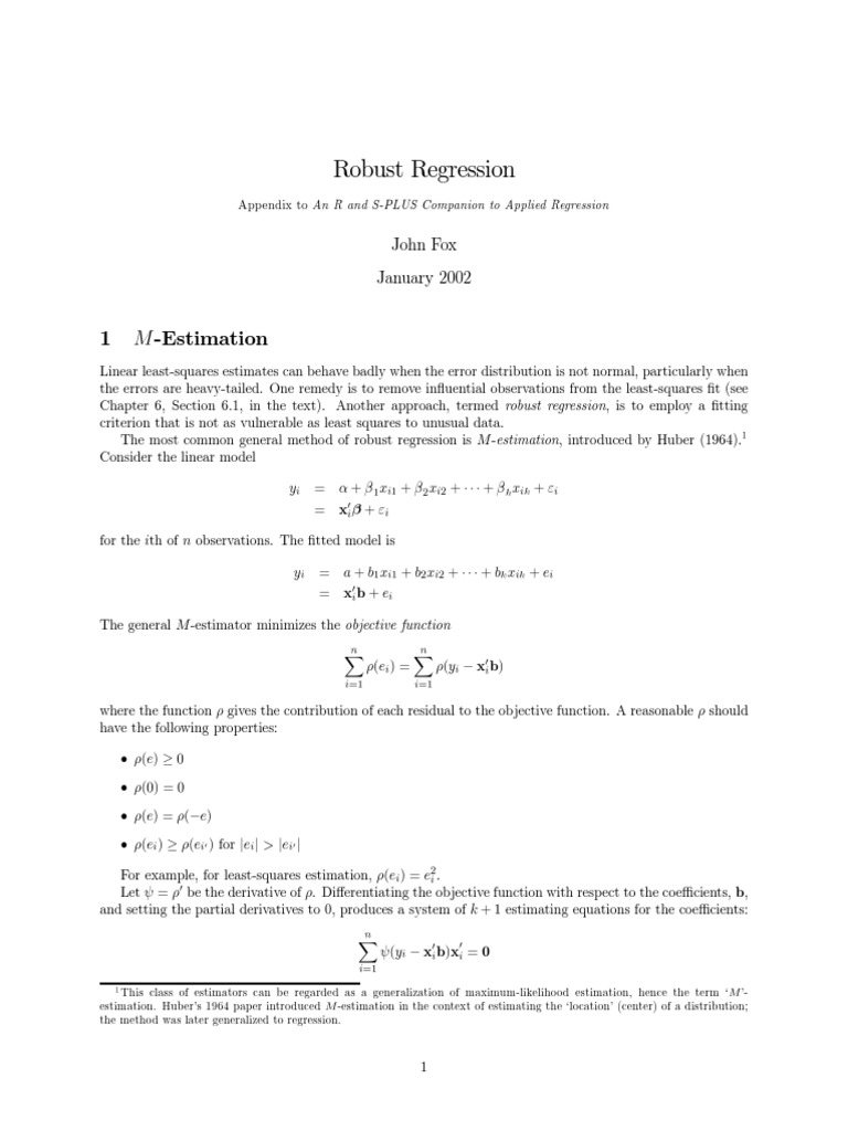 Robust Regression: 1 M-Estimation | PDF | Errors And Residuals | Least Squares