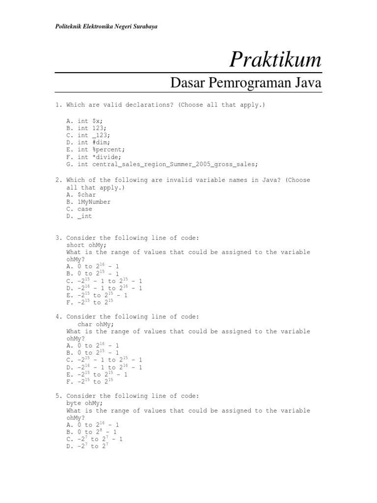 P1 - Dasar Pemrograman Java | PDF