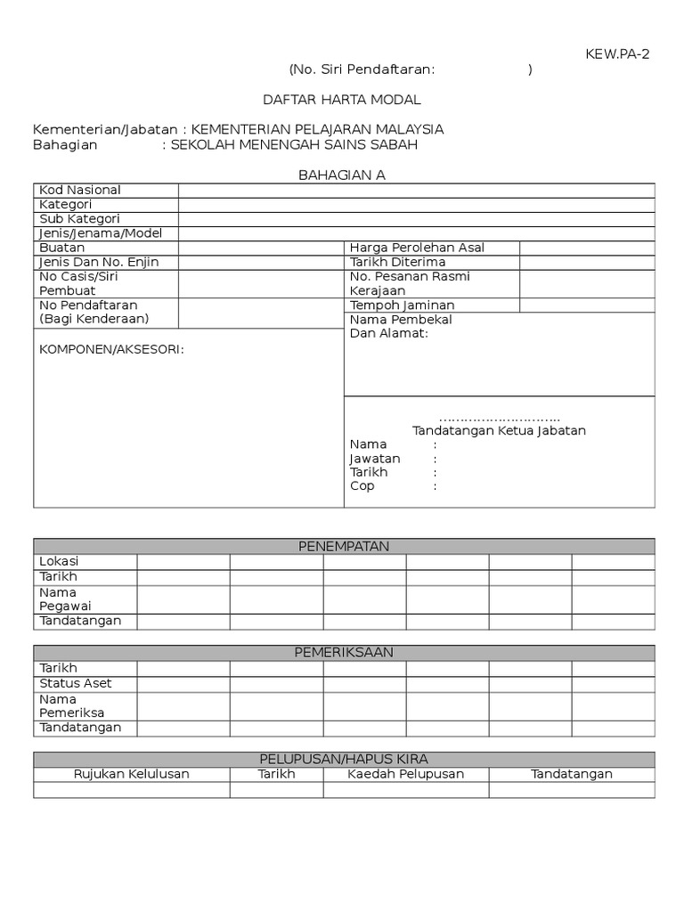 KEW (1) .PA-2 (Daftar Harta Modal) CONTOH | PDF