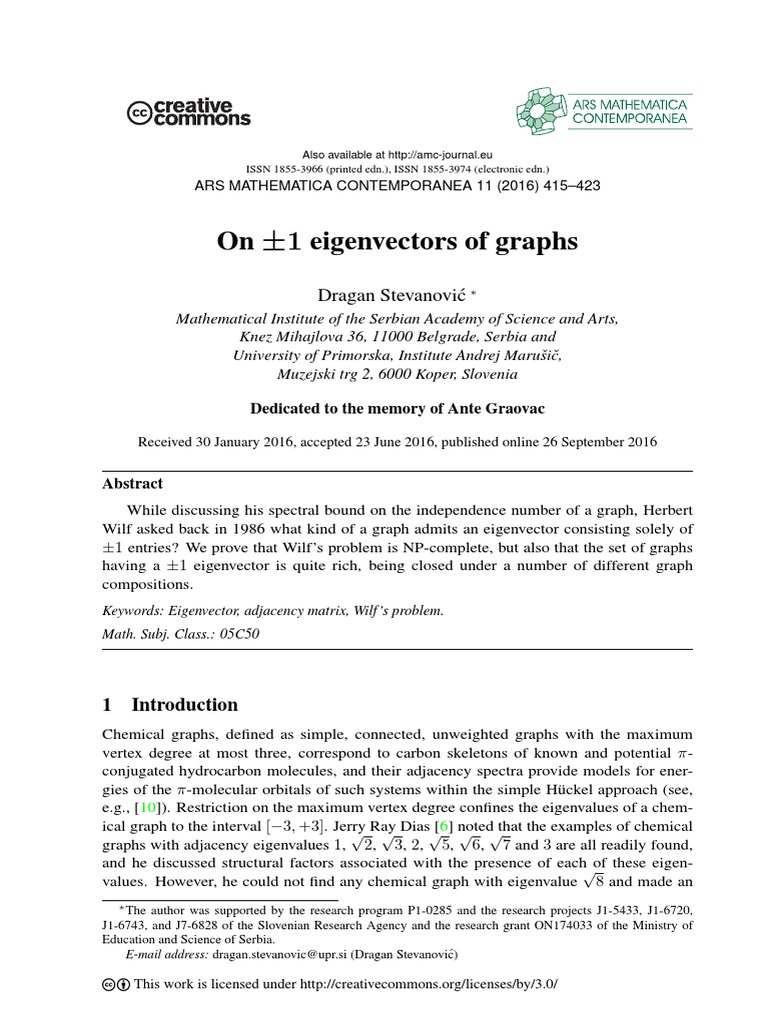 ±1 Eigenvectors in Graphs | PDF | Eigenvalues And Eigenvectors | Vertex (Graph Theory)
