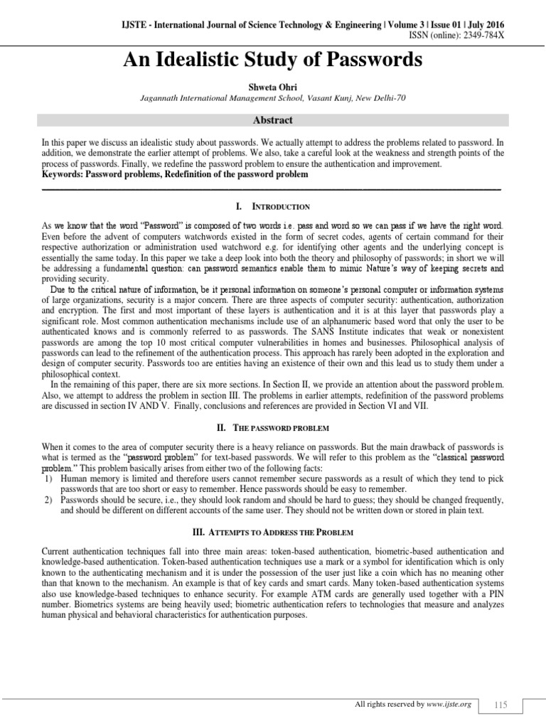 An Idealistic Study of Passwords | PDF | Password | Authentication