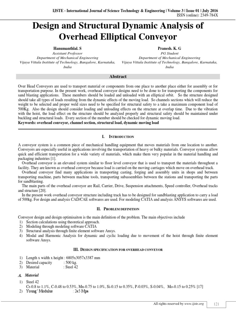 Design and Structural Dynamic Analysis of Overhead Elliptical Conveyor ...