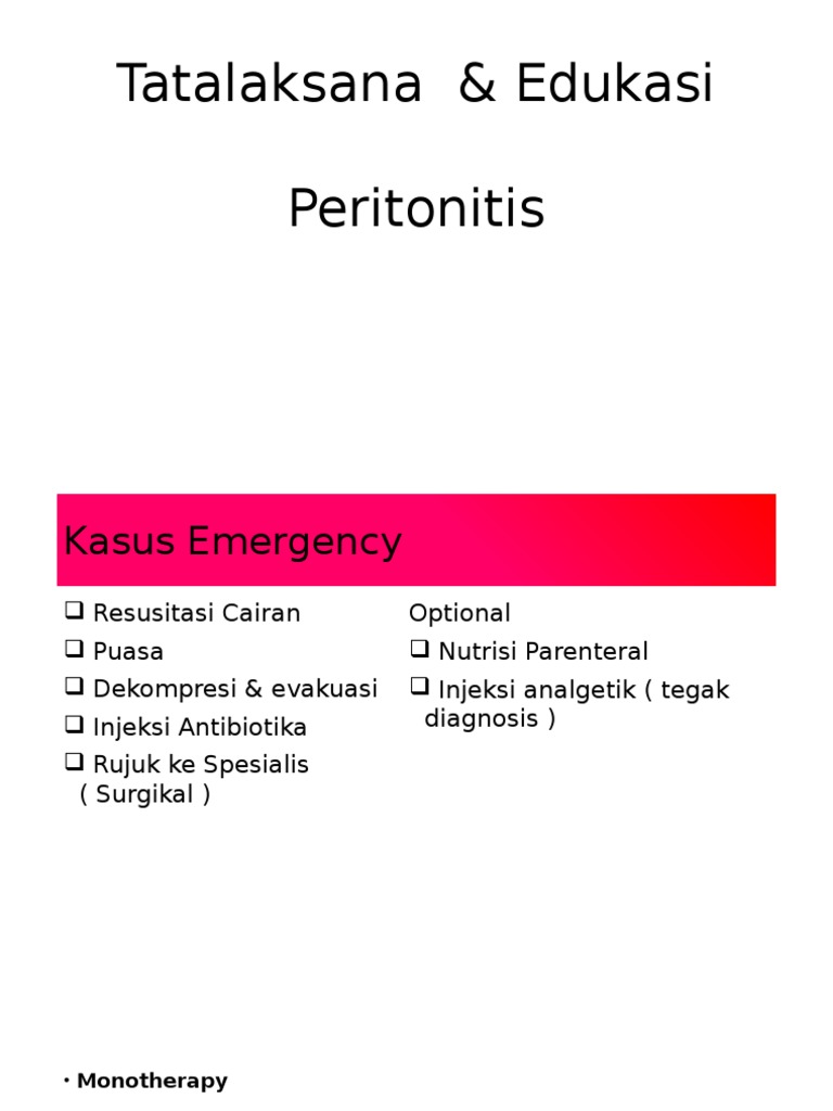 Tatalaksana Peritonitis | PDF | Wellness | Science & Mathematics