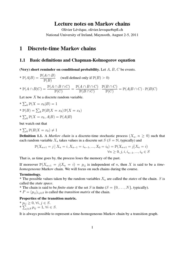 Notes On Markov Chain | Download Free PDF | Markov Chain | Stochastic ...