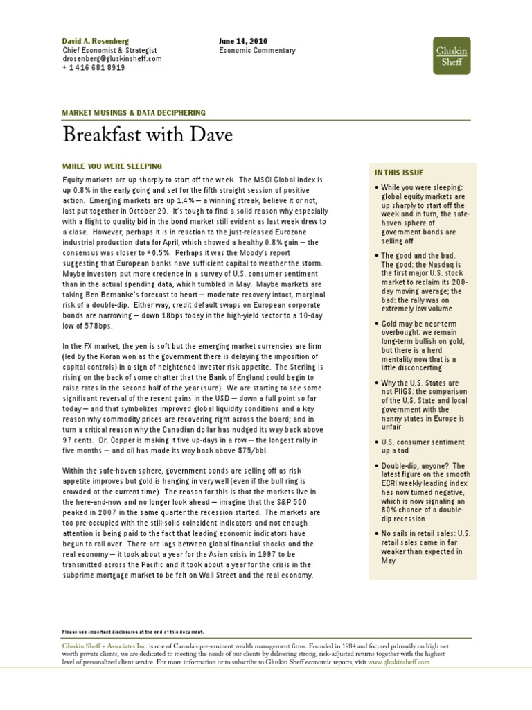 06-14-10 Breakfast With Dave | PDF | Securities (Finance) | Recession