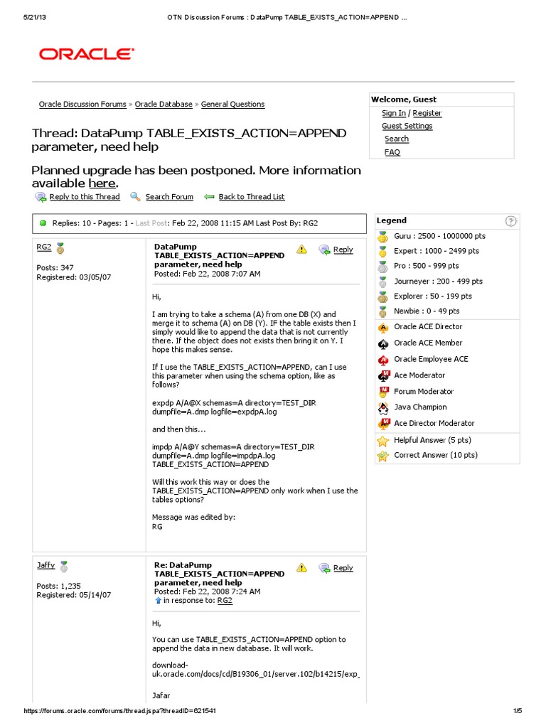 OTN Discussion Forums - DataPump TABLE - EXISTS - ACTION APPEND .. | PDF | Internet Forum ...