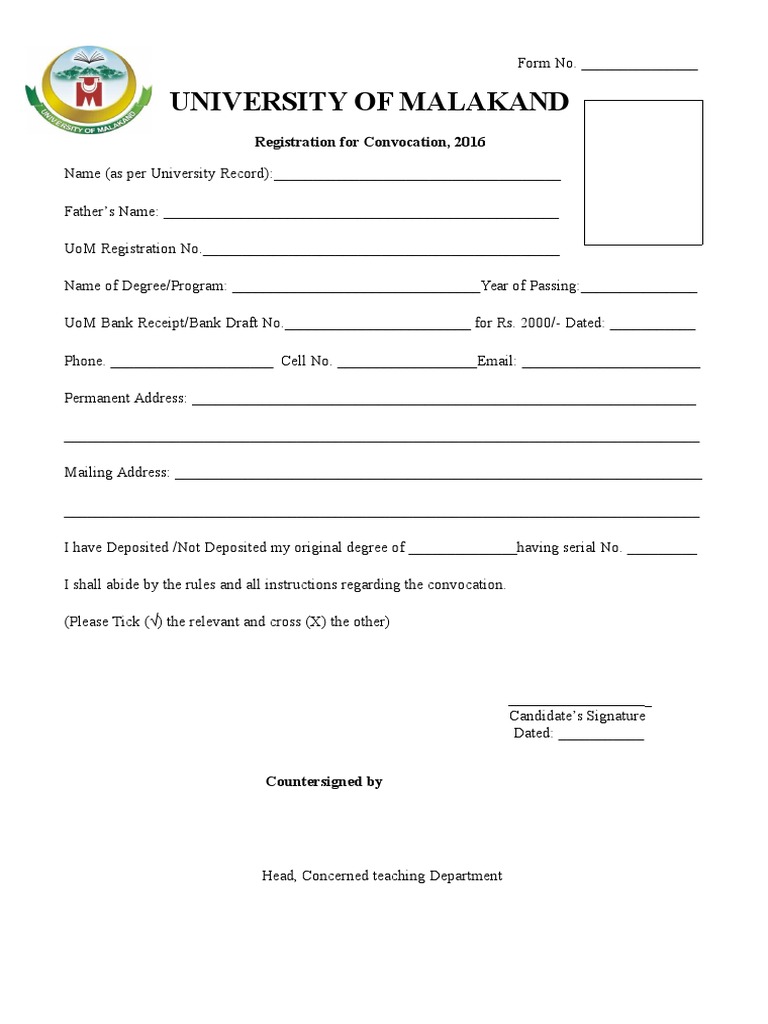 University of Malakand Convocation Form | PDF