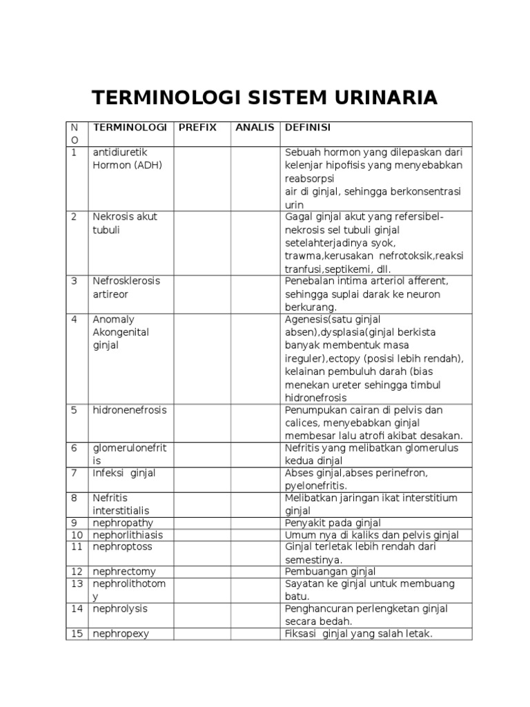 Terminologi Penyakit Sistem Urinaria | PDF | Sains & Matematika