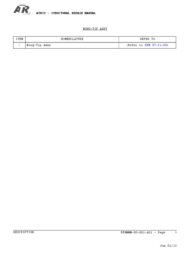 Atr72 - Structural Repair Manual: Wing-Tip Assy Item Nomenclature Refer ...