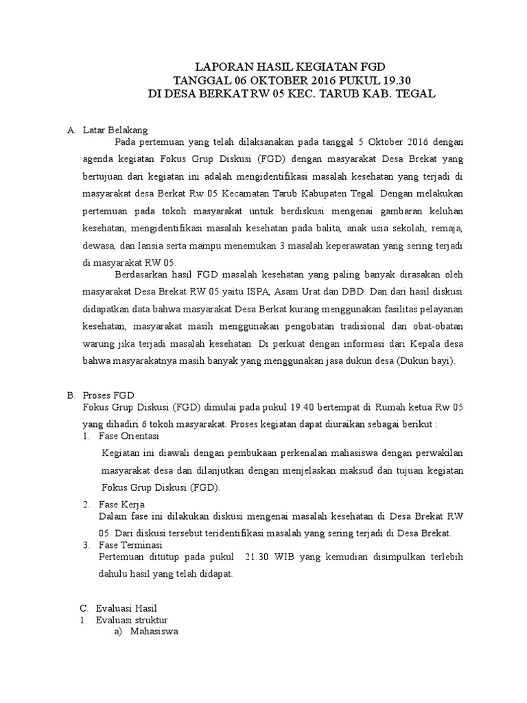 Laporan Hasil Kegiatan FGD Kesehatan | PDF