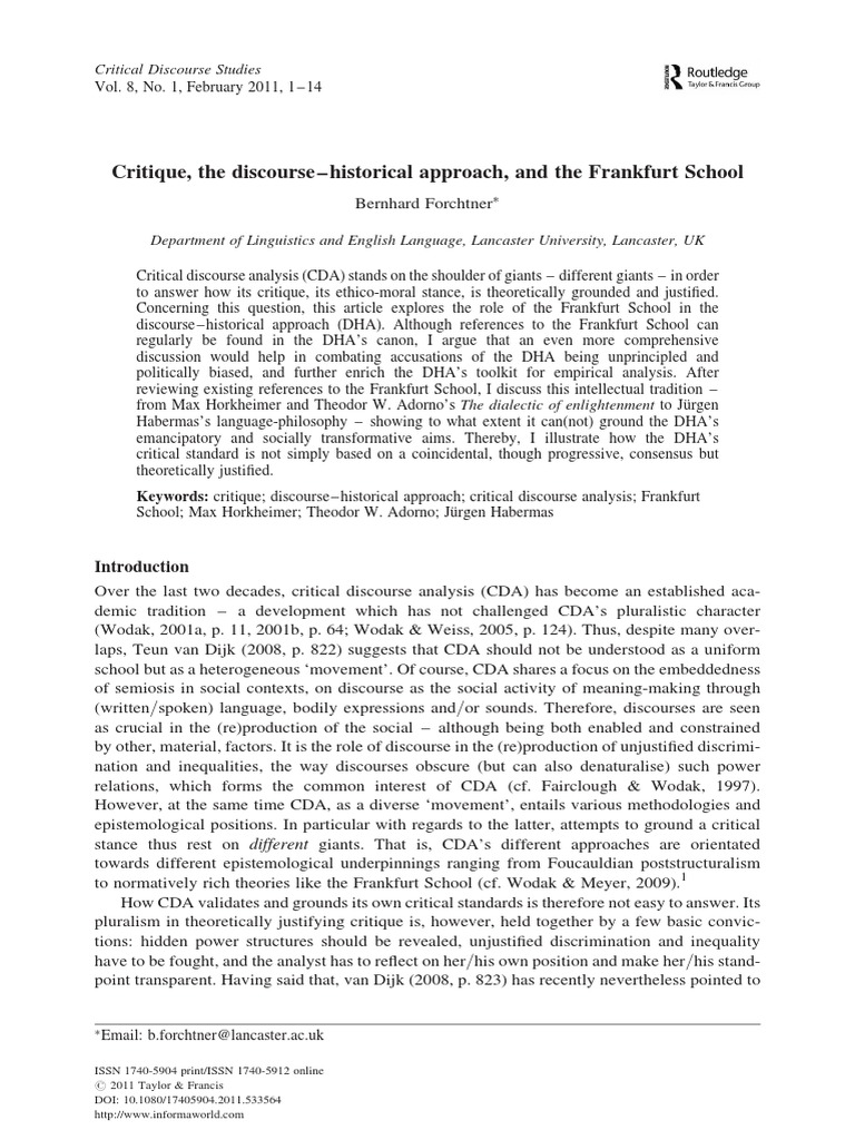 Discourse Historical Approach | Download Free PDF | Frankfurt School ...
