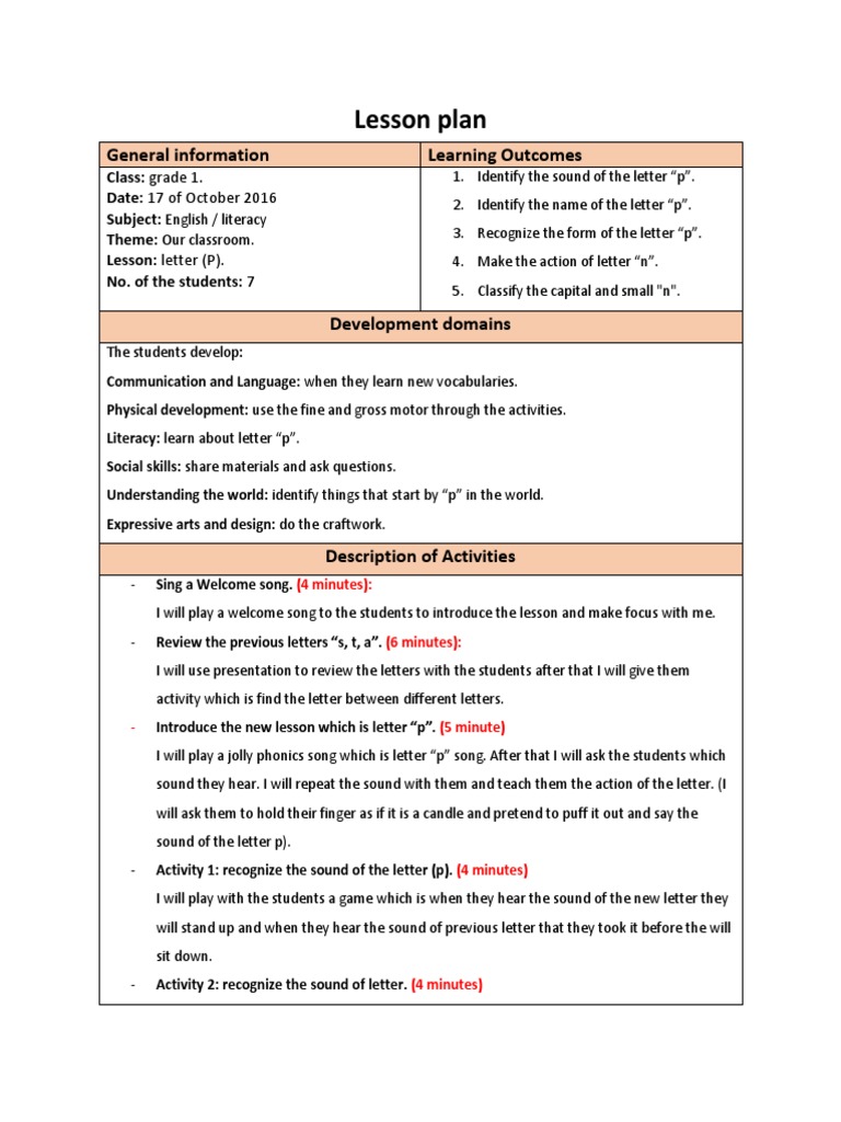 Lesson Plan Letter P | PDF | Lesson Plan | Literacy