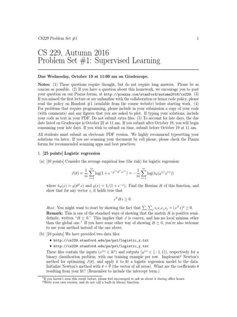 CS229 Problem Set 1: Supervised Learning | PDF