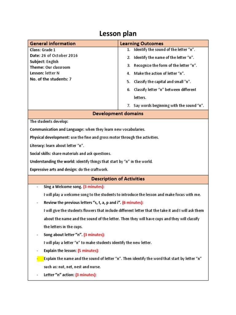 Lesson Plan Letter N | PDF | Lesson Plan | Applied Psychology