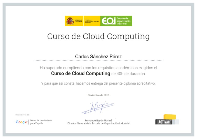 Certificado Cloud Computing (EOI) | PDF