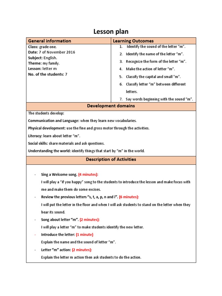 lesson plan letter m | Lesson Plan | English Language
