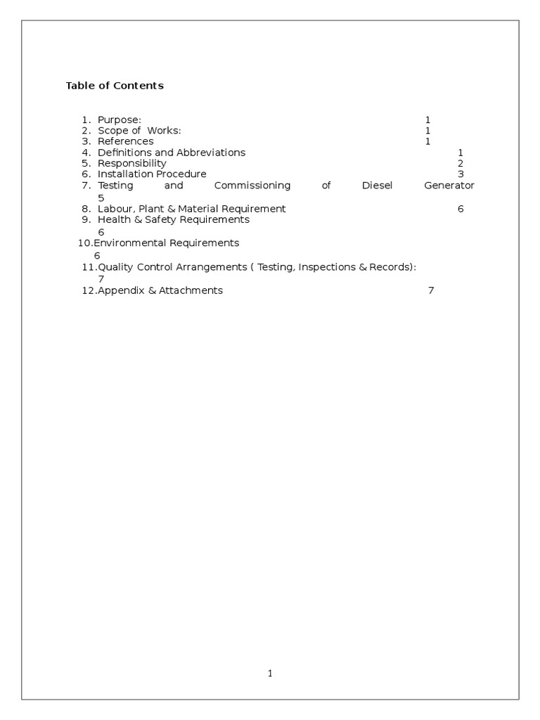 Method Statement Of Diesel Generator Rev 00 Pdf Quality Assurance