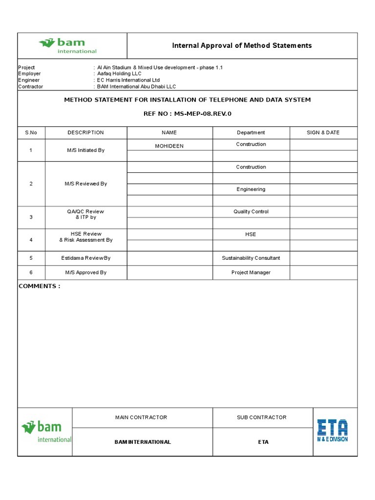 Internal Approval of Method Statements | PDF | Personal Protective ...