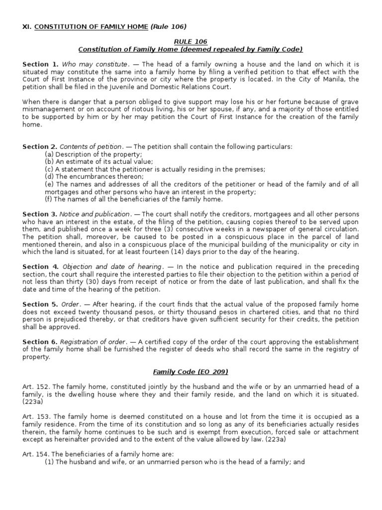 Constitution of Family Home | PDF | Property | Judgment (Law)