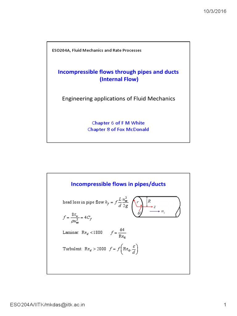 Incompressible Flows Through Pipes and Ducts (Internal Flow) | PDF | Turbulence | Mechanics