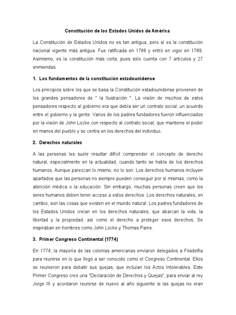 Constitución De Los Estados Unidos De América Pdf Declaración De