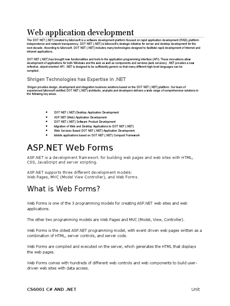 cs6001 C# Unit 4 | Model–View–Controller | Web Server