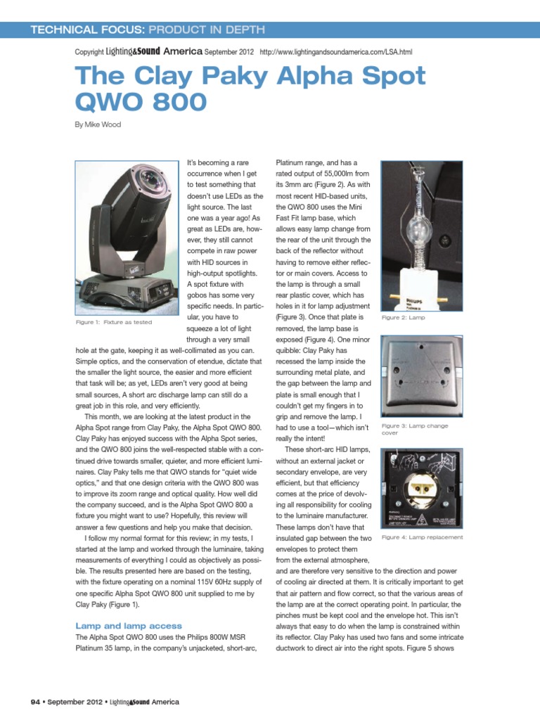 The Clay Paky Alpha Spot QWO 800: Product in Depth | PDF | Lens (Optics ...