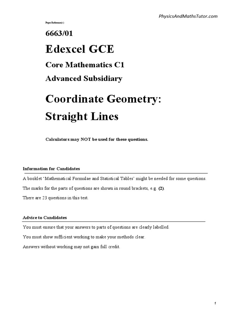 C1 Coordinate Geometry - Straight Lines | PDF | Line (Geometry ...