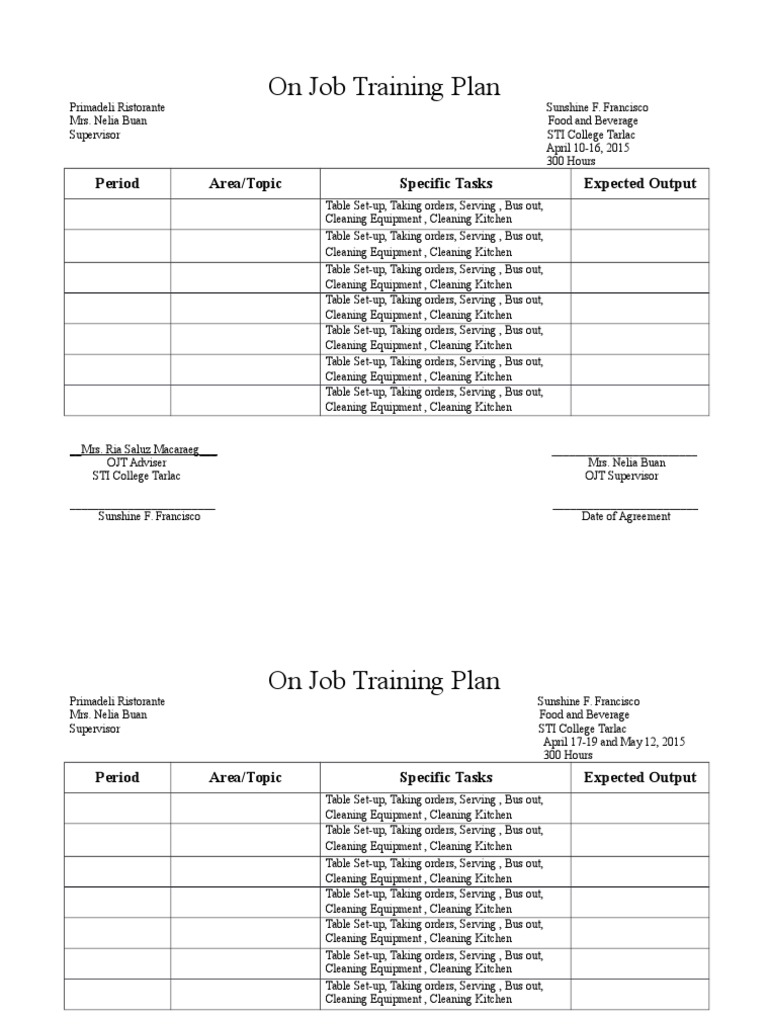 Sunshine's OJT Plan | Download Free PDF | Hospitality Industry | Room