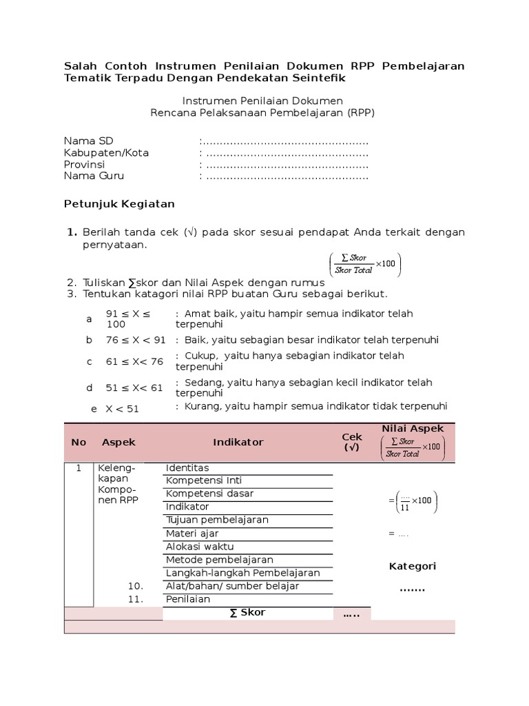 Format Penilaian Rpp