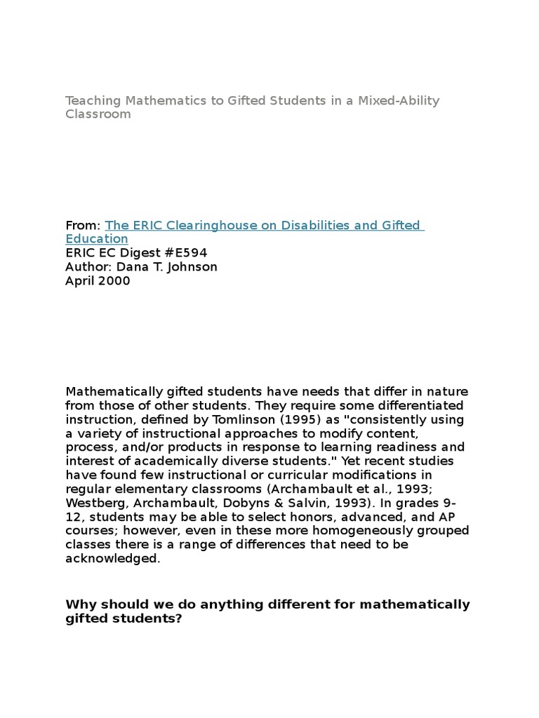 Teaching Mathematics To Gifted Students in A Mixed-Ability Classroom ...