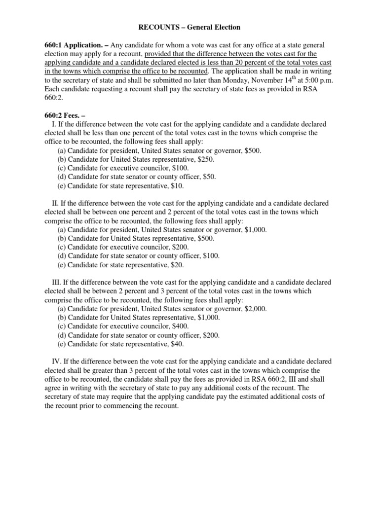 RECOUNTS - General Election 660:1 Application. - Any Candidate For Whom ...