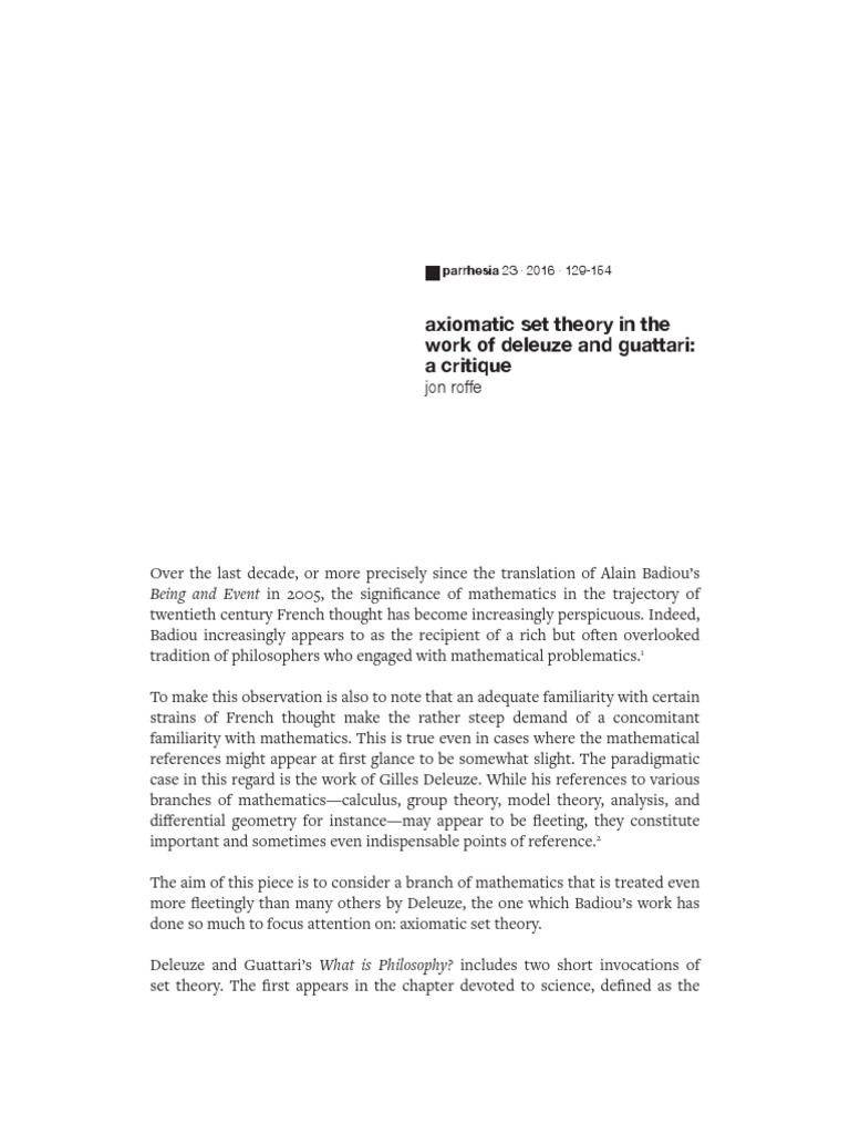 Jon Roffe, Axiomatic Set Theory in The Work of Deleuze and Guattari: A ...