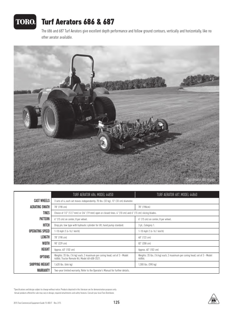 Toro Turf Aerators 686 & 687 Specs | PDF
