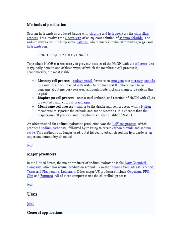 Methods of Production: Mercury Cell Process | PDF | Sodium Hydroxide ...