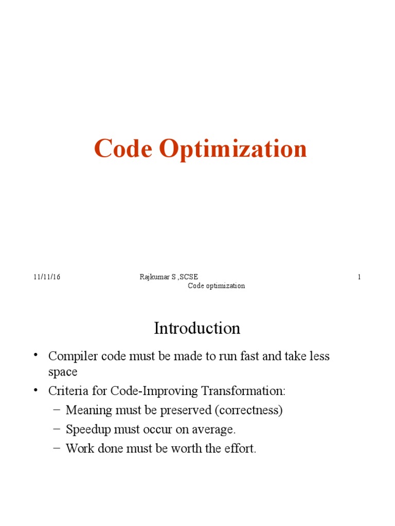 Code Optimization Techniques Overview | PDF | Implementation | Software ...