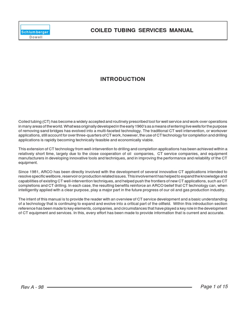 Coiled Tubing Services Manual: Dowell | PDF | Oil Well | Pipe (Fluid ...
