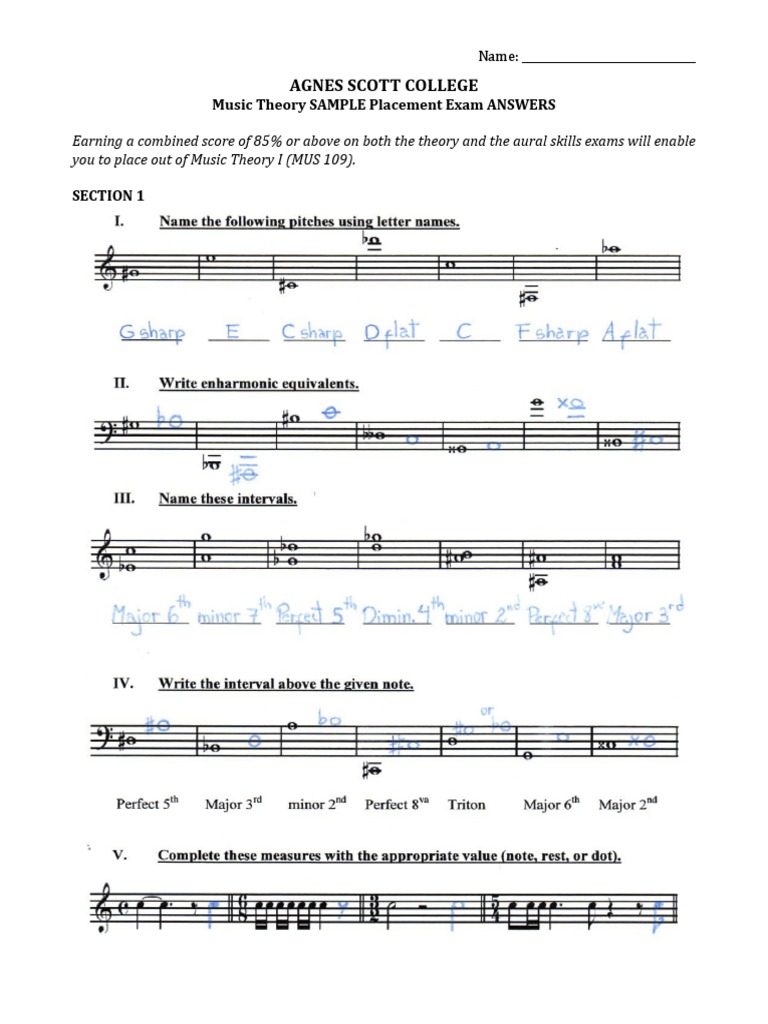 Agnes Scott Music Theory Exam Answers | PDF | Teaching Methods & Materials