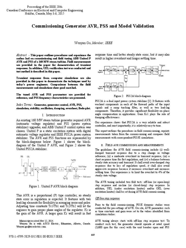 Commissioning Generator AVR, PSS and Model Validation: Wenyan Gu ...