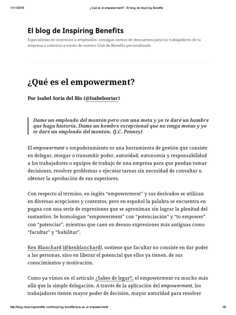 ¿Qué Es El Empowerment - El Blog de Inspiring Benefits | PDF | Toma de ...