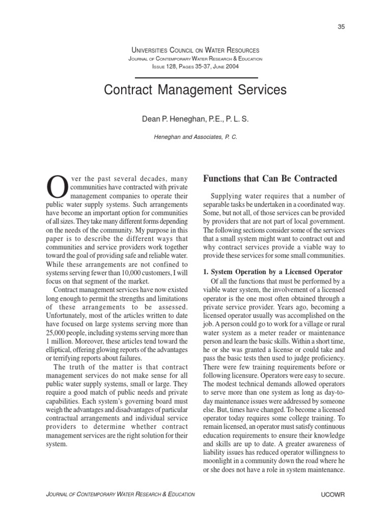 Outsourcing Contract Management in Water Systems | PDF | Fee | Outsourcing