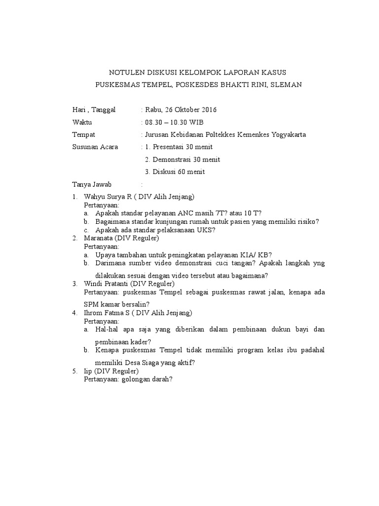 Notulen Diskusi Kasus Puskesmas Tempel | PDF | Pengembangan Diri | Kesehatan Holistik